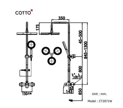 ฝักบัวเรนชาวเวอร์ COTTO รุ่น CT2071W – Grand Tile HuaHin